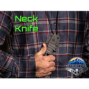 Off-Grid Knives - Compact EDC Fixed Blade Knife with Cryo D2 Steel, Paracord Rope, Neck Knife, Belt Clip, Scout & Vertical Carry, Kydex Sheath (Blackout)