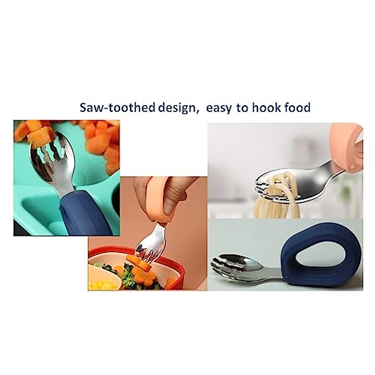 FAZLANIX Stainless Steel Toddler Fork and Spoon Set with Carry Case | Round Silicone Handle | Kids Safe Cutlery | Toddler Training Utensils | Self Feeding Toddler Silverware