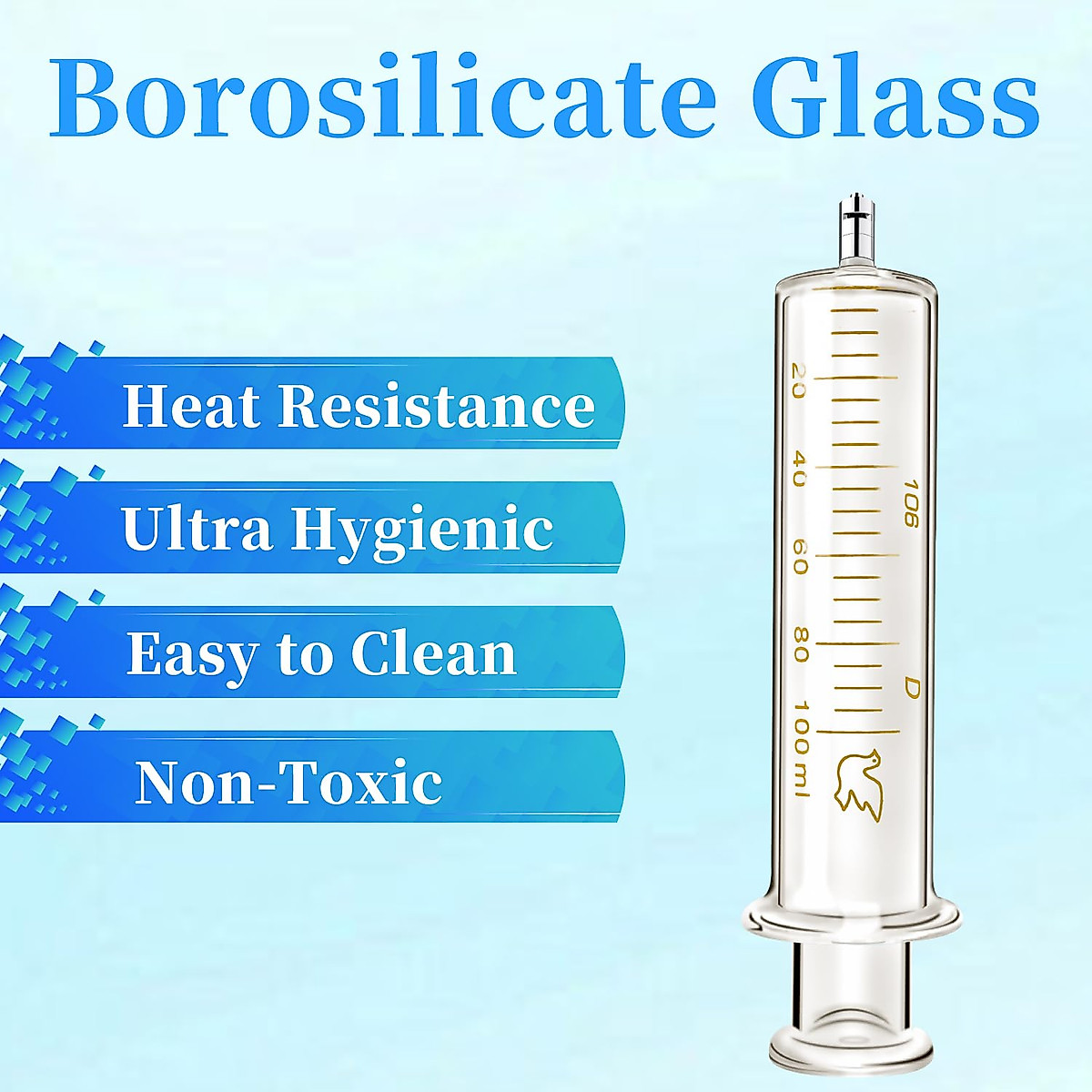 Gufastoe 1 Pack Glass Laboratory Syringes with Caps 100cc/ml for Industry