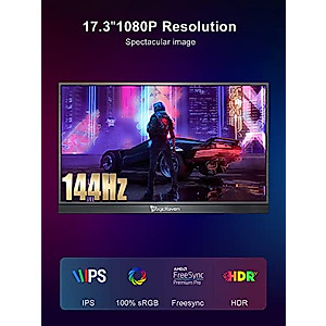 144HZ Portable Gaming Monitor, 17.3" 1080P Laptop Monitor, Dual USB C HDMI Second Computer Screen, VESA Gaming Display with Speakers, Travel Monitor for PS4/5 Xbox Switch MAC PC Phone