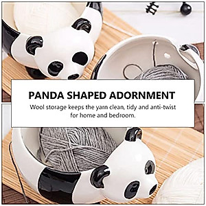 jojofuny Yarn Bowl with Hole for Knitting Needles Cartoon Panda Shaped Yarn Bowl Holder Knitting Wool Storage Basket for Craft Crochet Kit Organizer