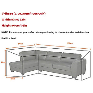 Patio Rattan Corner Sofa Furniture Covers UCARE Waterproof 420D Fabric L Shaped Garden Furniture Sectional Couch Protector Cover for Outdoor Indoor Veranda with Handle (V-Shape (270x270cm/ 106x106in))