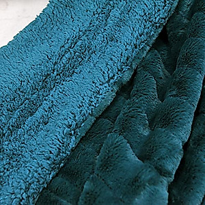 BYTIDE Stripe Faux Fur Plush Throw Blankets with Sherpa Back, Super Soft Warm Cozy Fluffy Fuzzy Reversible Luxury Throw for Couch Sofa Chair Bed Cover, 50" x 60", Greenish Blue
