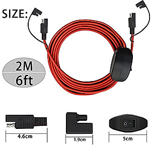 PNGKNYOCN SAE Polarity Revers Converter Cable with Switch 16AWG 2Pin SAE to SAE Wire Harness Quick Connect/Disconnect SAE Connector with Dust Cap（2M）