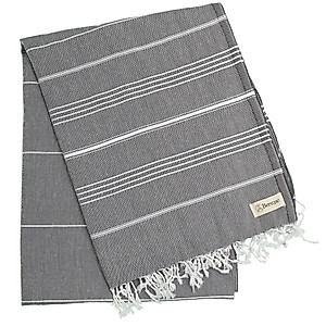 Bersuse 100% Cotton - Anatolia XL Throw Blanket Turkish Towel - 61 x 82 Inches, Anthracite