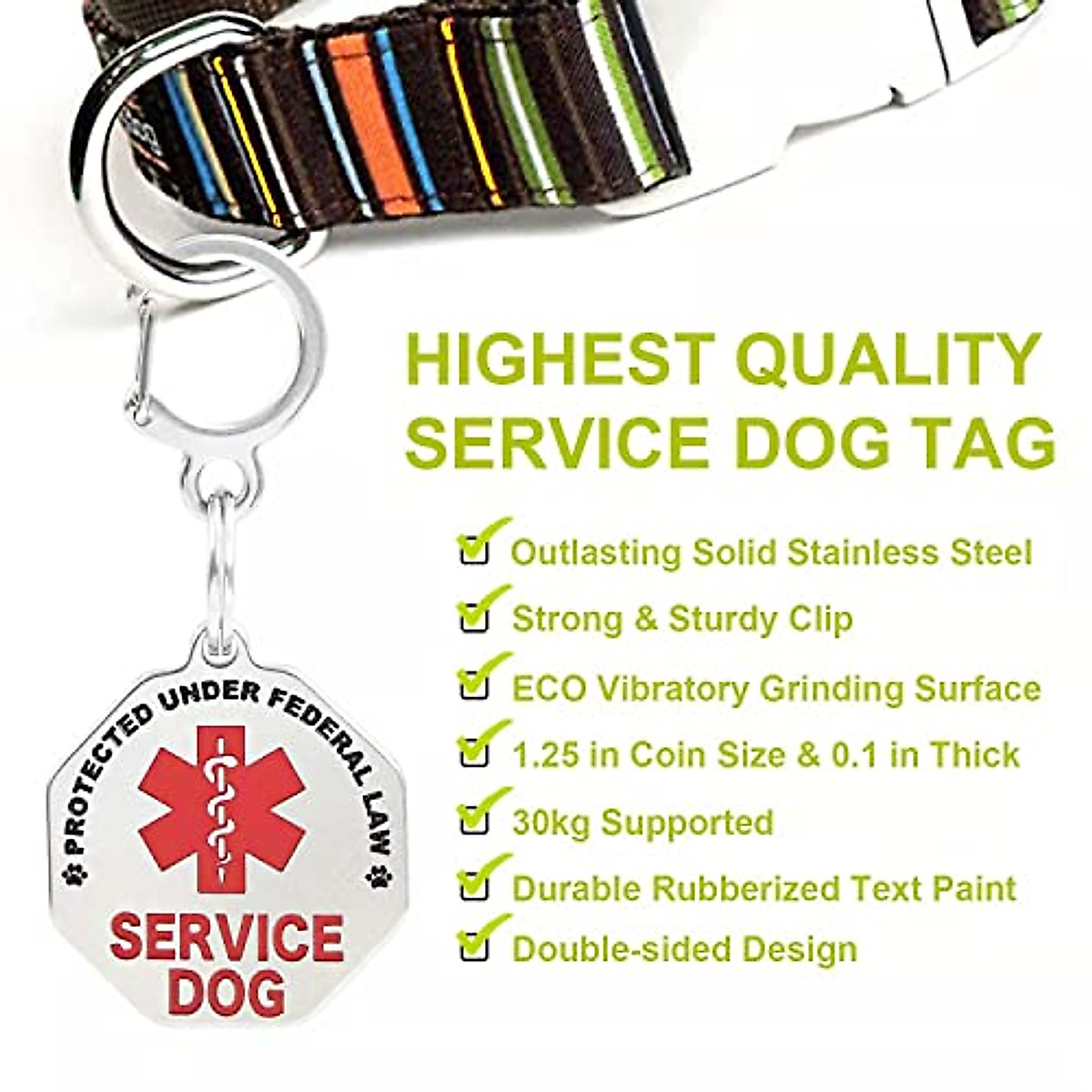 CIREGE Double Sided Service Dog Tag with Red Medical Alert Dog Identification, Service Dog Medallion, Stainless Steel, Stone Polishing Process, Durable, Psychiatric Service Dog Patch with Clip