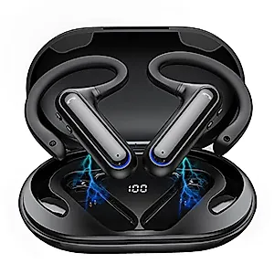 Jassco Bluetooth Earphones, Wireless Open Ear Headphones with Earhooks, 40H Playtime Hands-Free Earbuds with LED Display, Wireless Earphones Earpieces with Mic for Business, Travel, Driving, Workout