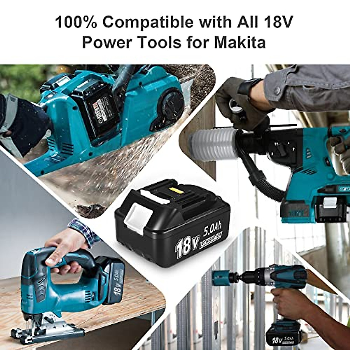 2 Pack 18V 5000mAh Lithium-ion Replacement Battery for Makita and 14.4V-18V Replacement Charger for Makita BL1830 BL1850 BL1840