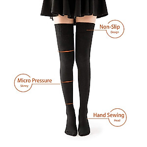 HOMERIT Plus Size Thigh High Socks Extra Long White Black Sock For Women Cotton Over The Knee High Boot Stockings Knit Leg Warmers Daily Wear, Black White, 15 X 10 X 5 CM