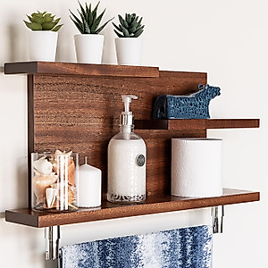 Straga Rustic Wall Mounted Bathroom Shelves - 23" Hardwood Shelf Organizers with 18" Towels Holder - A Modern Addition To Your Bathroom, Powder Room, Guest Bathroom and More (Mahogany)