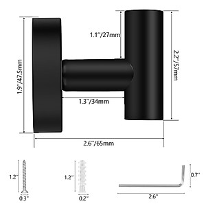 Towel Hooks, 4 Pack Towel Hooks for Bathrooms, Heavy-Duty Towel Hook for Bathroom Wall Mounted, SUS304 Stainless Steel Bathroom Hooks for Towels, Matte Black Wall Hooks for Hanging Towels,Robes,Coats