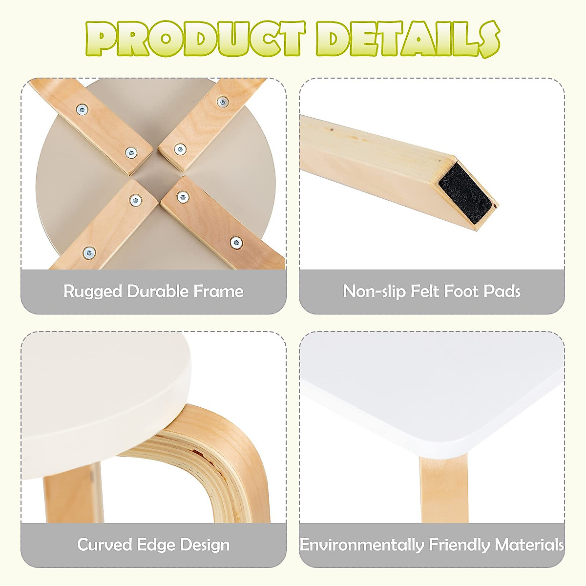 INFANS Kids Wooden Table and Stool Set, 5-Piece Activity Table with 4 Stools for Toddler Building Block Drawing Reading Art Crafts, Children Natural Furniture Set for Kindergarten Classroom