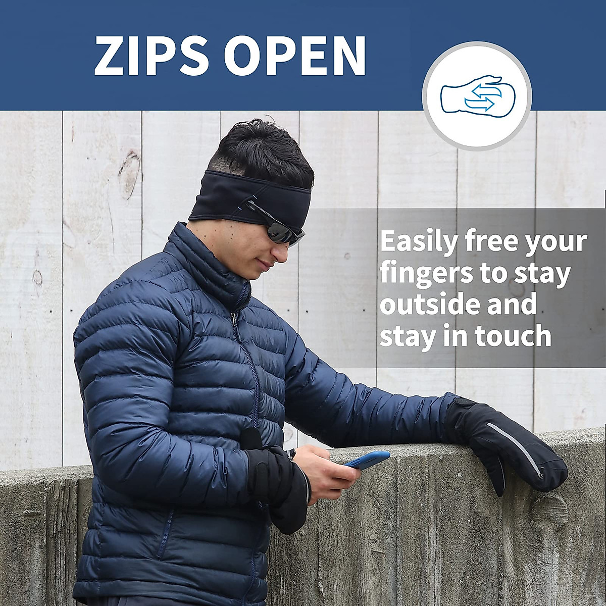 TrailHeads Men’s Convertible Zip Mitts | winter running mittens | thermal mittens for cold weather | men’s mittens for outdoor sports - black - medium/large