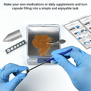 Artcome 15 PCS Versatile Capsule Filling Tool Kit for Pill Filler - Lab Scoops, Powder Pan, Herb Tamper and Capsule Holder - Ideal Tools for Medication and Supplements - All Sizes 000 00 0 1 2 3 4 5