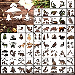 65 Pieces Animal Stencils for Painting, Small Reusable Deer Bear Stencil Template Tree Bee Bird Mountain DIY Craft Paint Stencils for Painting on Wood Wall Card Rock Decor (Wildlife)