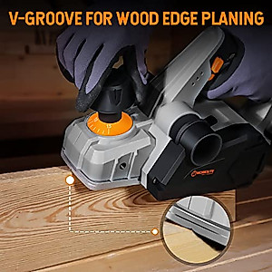 WORKSITE Hand Planer 20V Cordless 3-1/4-Inch Wood Planer with 4.0 Ah Lithium-Ion Battery, Fast Charger, Dust Collection Bag for Woodworking