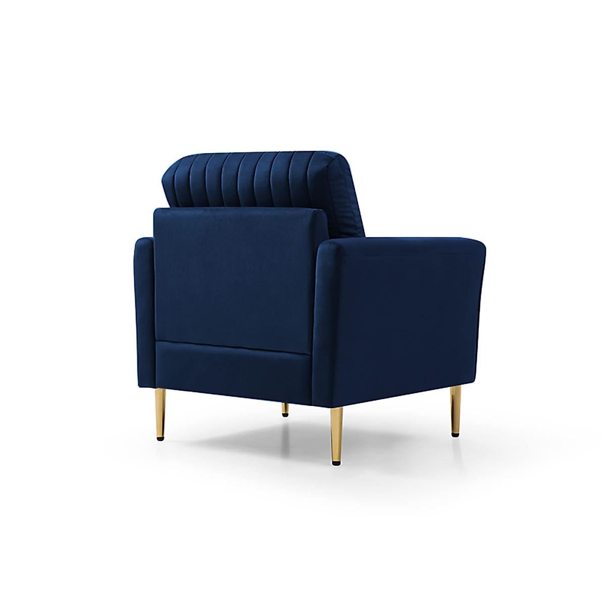 LIADTOP Velvet Accent, Modern Living Armchair Comfy Upholstered Single Sofa Chair for Bedroom Dorms Reading Reception Room with Gold Legs & Small Pillow,Navy, Blue