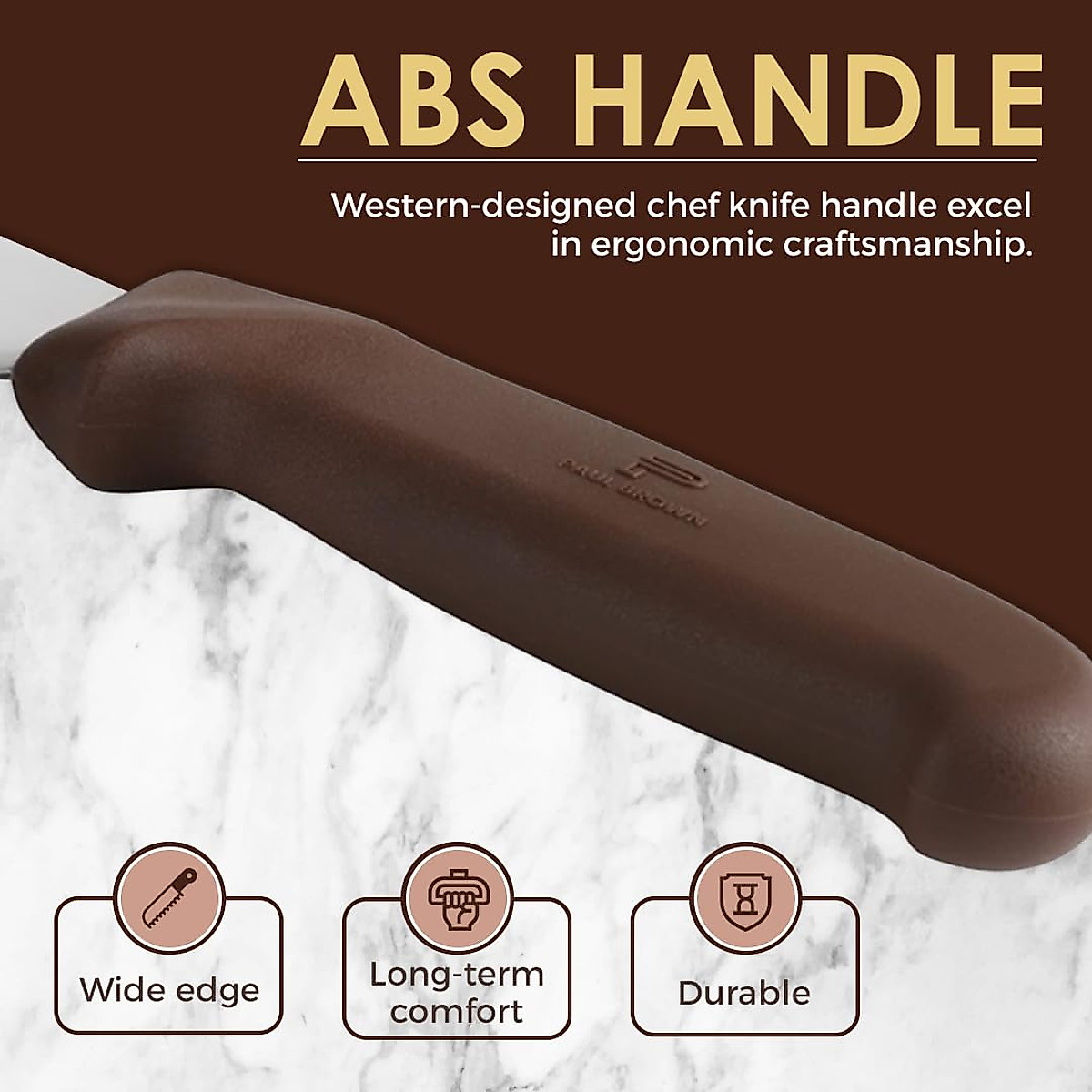 Paul Brown's™ 8 Inch High carbon AUS-6 steel Western Chef Kitchen Knife soft touch handle with Gift box