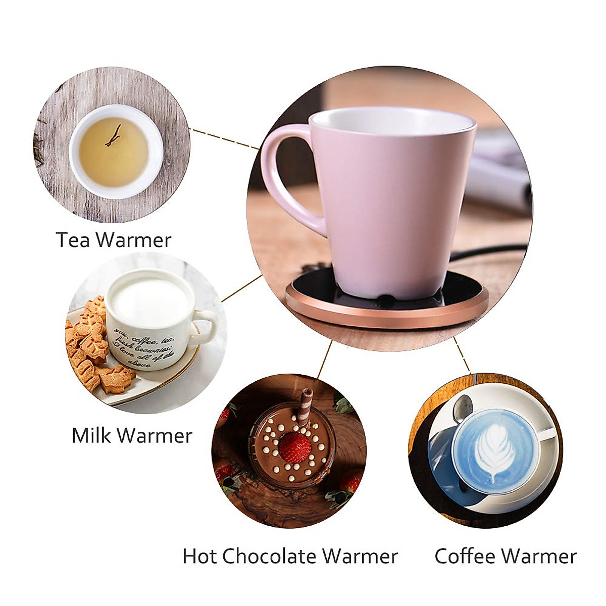 Coffee Mug Warmer - KRGMNHR Smart Coffee Warmer with Auto Shut Off for Home Office Desk Use, Electric Cup Warmer Heating Plate for Cocoa,Tea, Water, Milk, Rose Gold(Upgrade Sleep Mode)