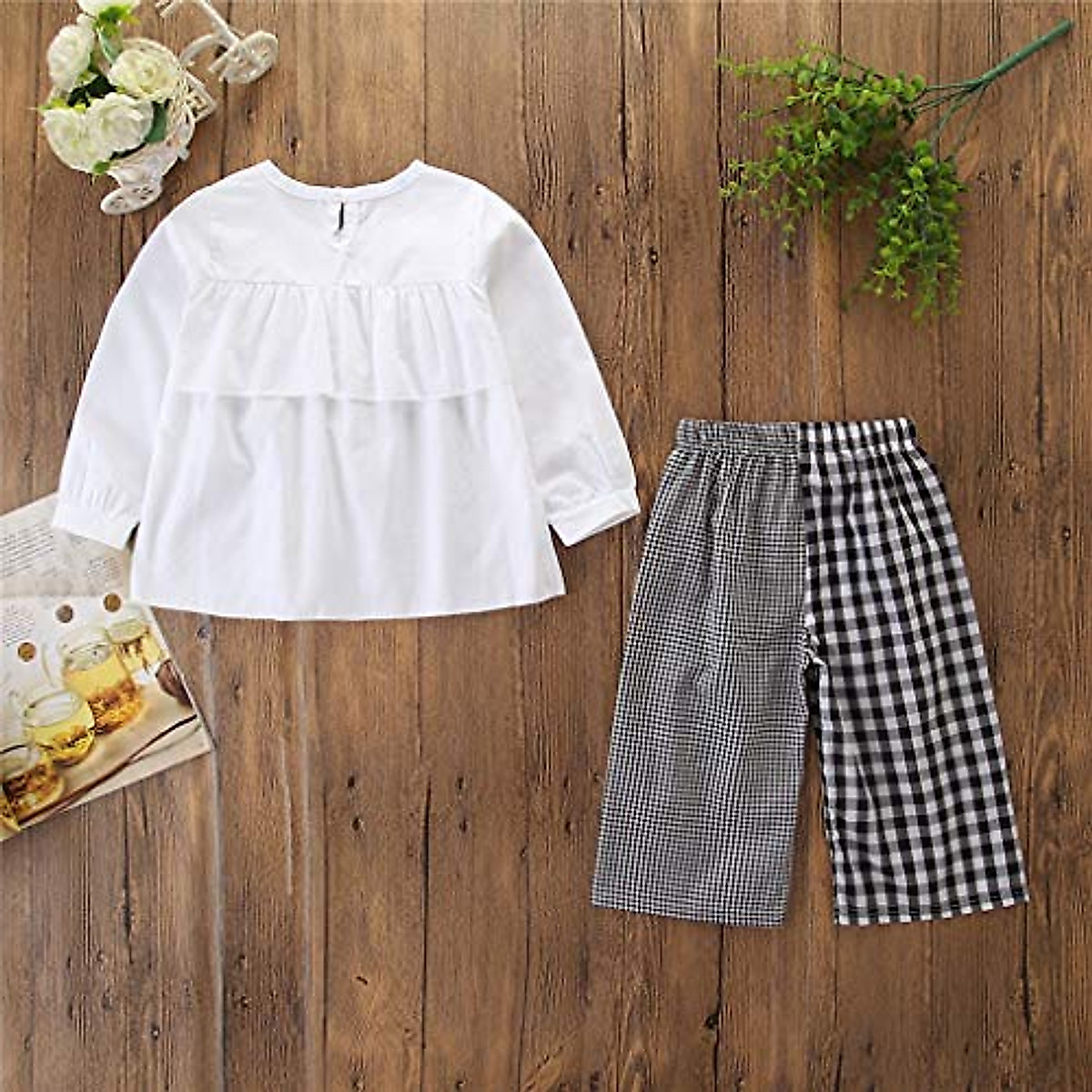 Toddler Outfits Cute Ruffle Long Sleeve Top and Plaid Pants Mitiy 2Pcs Baby Girl Clothes Set