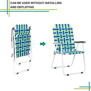 Webbed Lawn Chairs Folding Aluminum Set of 2, Patio Lawn Chairs for Adults,Outdoor Beach Chair, PP Braided Belt Steel Pipe,Portable Camping Chair for Yard, Garden, Support 265 Lbs (Blue&Yellow)