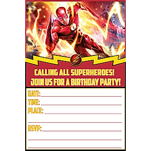 Flash Invitation Cards and Envelopes – 20 Fill-in Invites for Kids Birthday Bash and Theme Party, 10X15 cm, Postcard Style