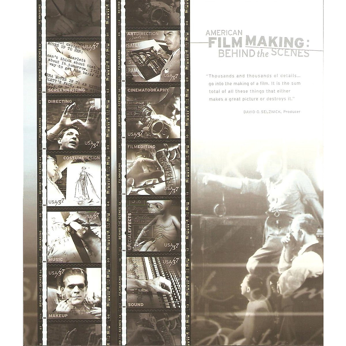 American Film Making, Full Sheet of 10 x 37-Cent Postage Stamps, USA 2003, Scott 3772