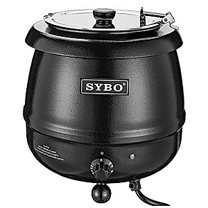 KoolMore - CDC-5C-BK 35" NSF Commercial Countertop Refrigerator Display Case Merchandiser with LED Lighting - 5.6 cu. ft, Black and Stainless Steel & SYBO SB-6000 Commercial Grade Soup Kettle, Black