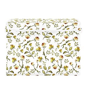 Kigai Watercolor Floral Storage Basket with Lid Collapsible Storage Bin Fabric Box Closet Organizer for Home Bedroom Office 1 Pack