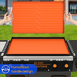 22 Inch Silicone Griddle Cover for Blackstone, Protective Cover with Handle for Outdoor Grilling，Waterproof and Heat Resistant, Easy to Clean and Store-Orange