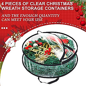 Zhengmy 30'' 24'' Christmas Wreath Storage Container - 4 Pack Clear Xmas Bags with Handle and Dual Zipper Plastic Decorative Protector for Seasonal Holiday Garland (Black)