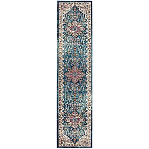 SAFAVIEH Aria Collection 2' x 8' Blue/Cream ARA160B Oriental Medallion Distressed Non-Shedding Living Room Entryway Foyer Hallway Bedroom Runner Rug