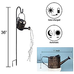 Elfengarden Solar Watering Cans Light Garden Decorative - Leaf Pattern Metal Watering Cans Stake Light with 32 LED Fairy Light - Waterproof Warm White Led for Lawn Patio Or Courtyard Décor