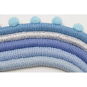 Macrame Pastel Rainbow with Pompoms and Tassels, Wall Hanging Accent for Boys Boho Kid Room Decor, Adorable Baby Shower or Awesome Birthday Gift, Blue 14x11 inches