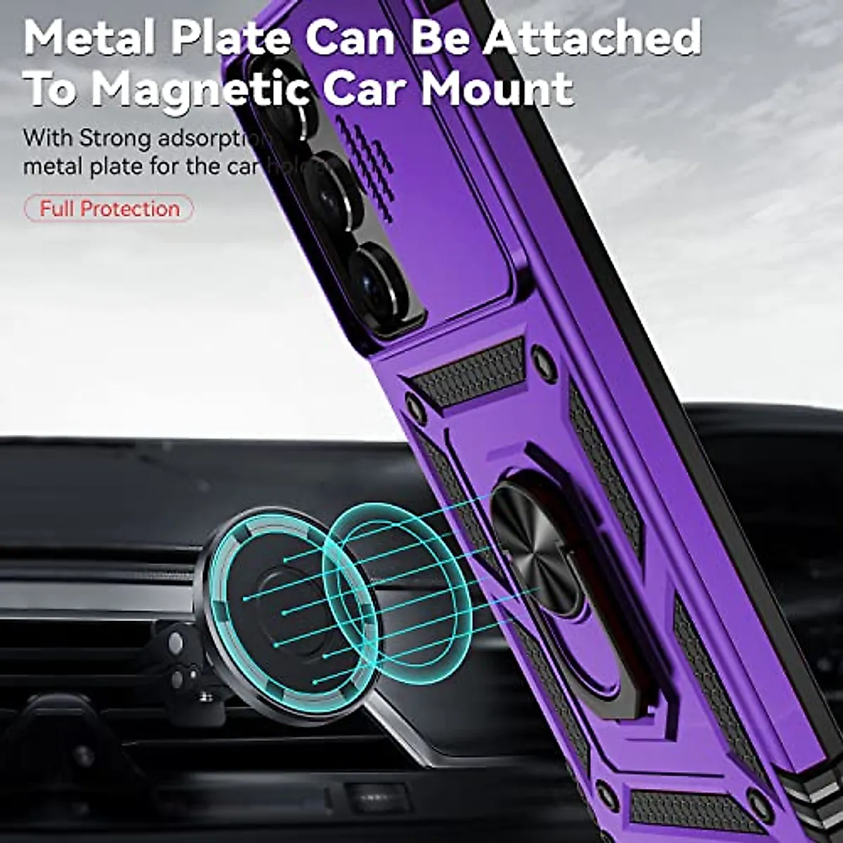 ONOLA Case with Kickstand and Slide Camera Cover [Military-Grade] Full Body Drop Tested Protective Cover for Samsung Galaxy S23 Ultra (2023) (Purple)