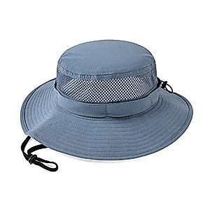 JANGOUL Men Outdoor Mesh Sun Hat Wide Brim Sun Protection Hat Fishing Hiking Hat (Blue, 7 1/4)