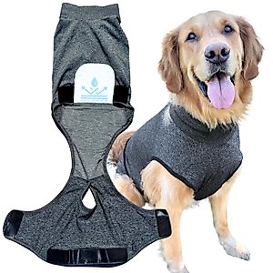 Dog Recovery Suit After Surgery - for Spay Neuter - with Washable Pads - Dog Onesie (Grey Large)