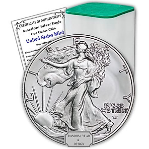 1986 - Present (Random Year) Lot of (20) 1 Ounce Silver American Eagle Coins Brilliant Uncirculated (Type 1 or 2) in Original United States Mint Tube with Certificates of Authenticity $1 BU