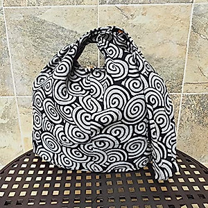 BTP! Hippie Hobo Cotton Sling Crossbody Bag Messenger Purse Swirl Printed in White on Black SW4