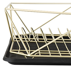 Kitchen Details Utensil Holder Tray Geode Deluxe Dish Drying Rack with Drain Board, Cutlery Basket, Iron Frame, Satin Gold