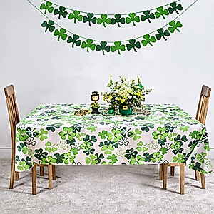 Fitable St Patrick’s Day Rectangle Tablecloth - 60x84 Inch Waterproof Green/White Shamrock Table Cloth Vinyl Wipe Clean Clover Table Cover for Dining Room, Kitchen, Indoor/Outdoor Party Table Decor