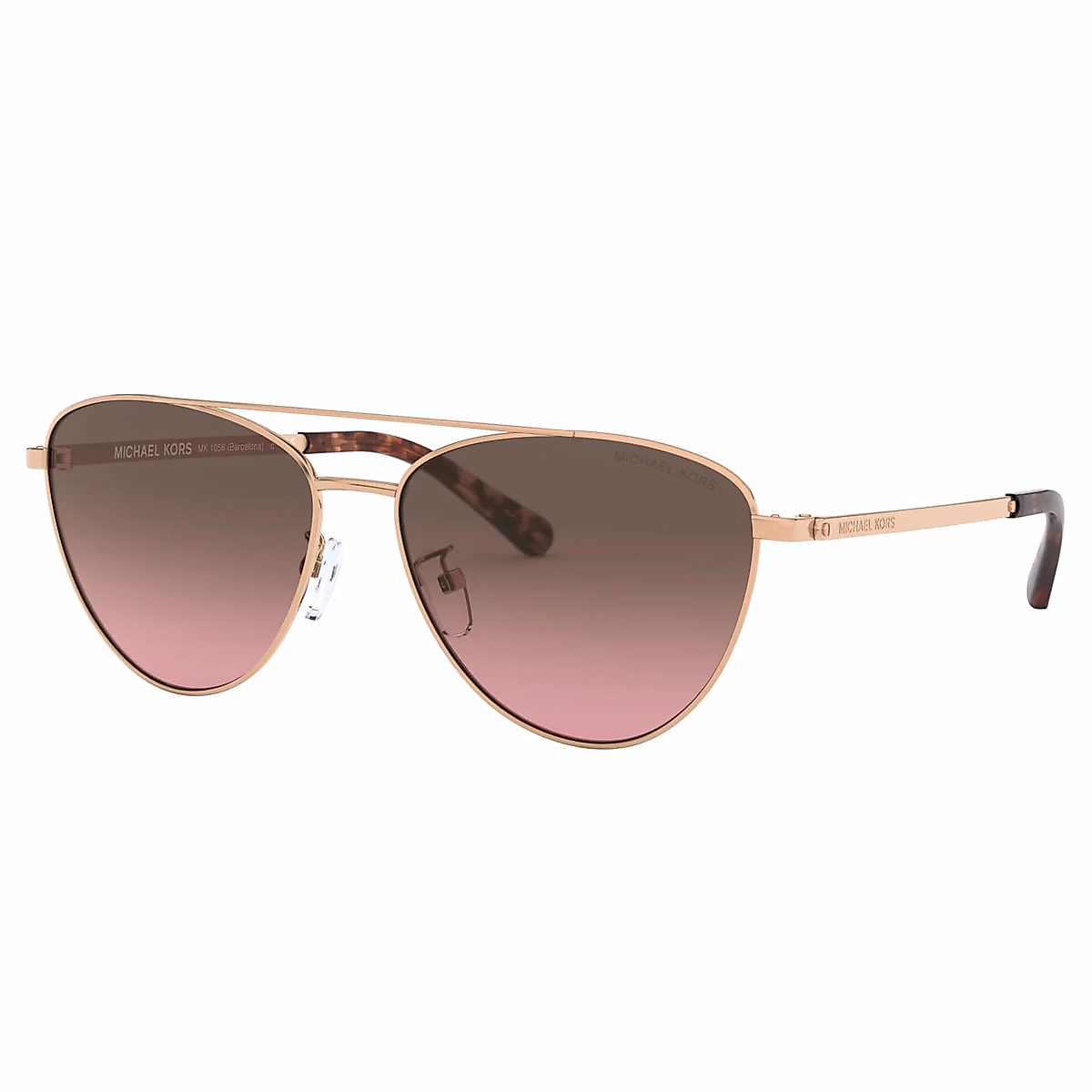 Michael Kors Woman Sunglasses Rose Gold Frame, Magenta Gradient Brown Flash Silver Lenses, 58MM