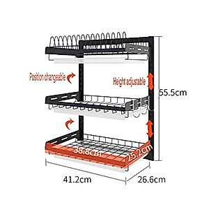 FEHUN Sinks,3 Tier 201 Stainless Steel Kitchen Wall-Mounted Dish Drying Rack Drain Rack
