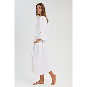 MONARCH Square Waffle Spa Kimono Robe - Soft Light Hotel Bathrobe Cypress (One Size/Large, White) (US, Alpha, One Size, White)