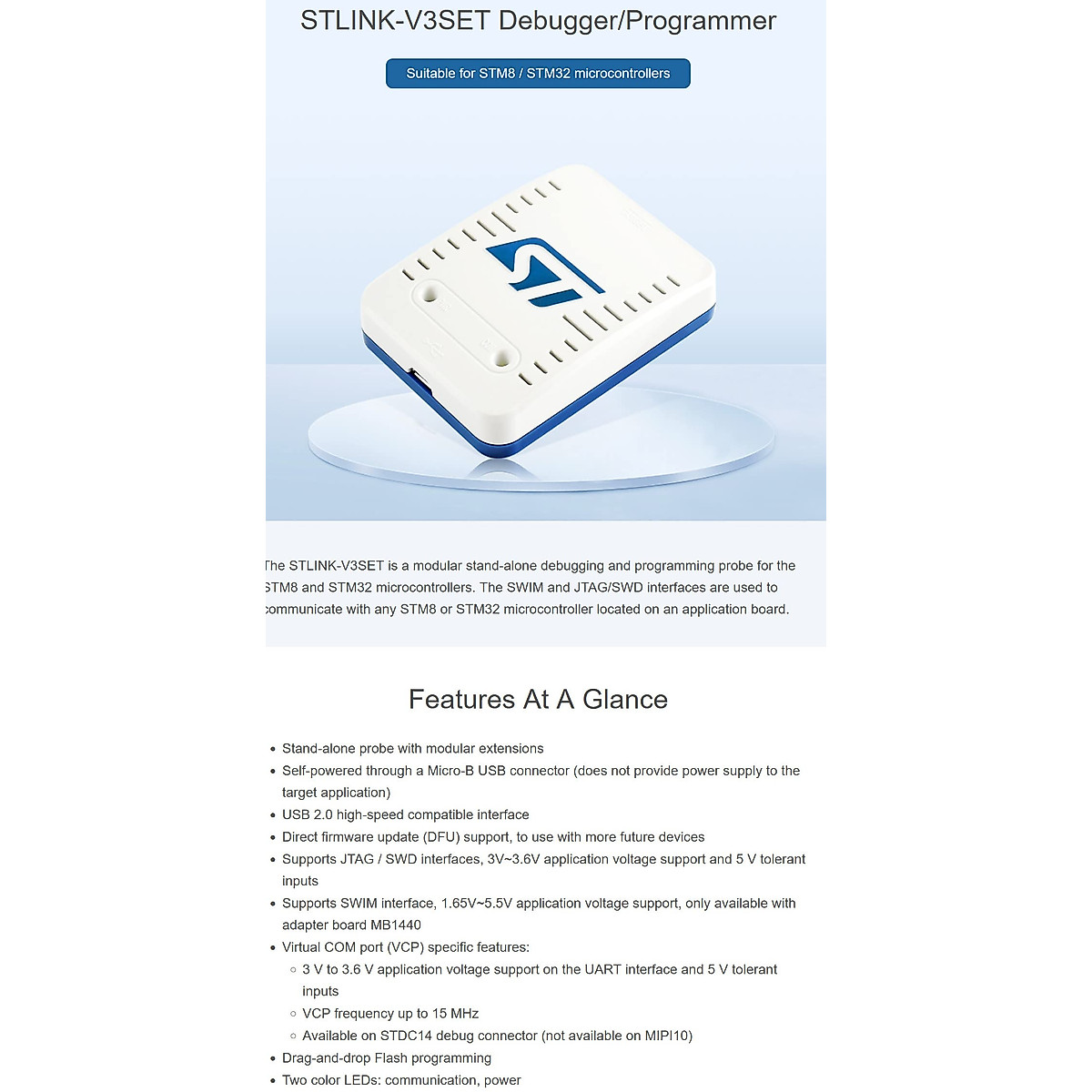 STLINK-V3SET Microcontrollers ST STM8 and STM32 MCU USB Swim JTAG SWD Modular Stand-Alone in-Circuit Debugger Programmer (SPI, I2C, CAN, GPIOs) @XYG