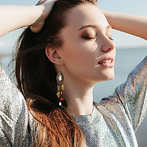 6 Pairs Women Faux Feather Earrings Dream Catcher Earring Bohemian Fringe Tassel Long Drop Dangle Earrings Set with Design for Women (Style 5)