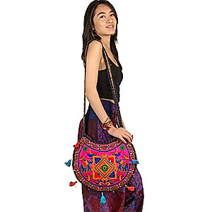 Floral Colorful Shoulder Bag Crossbody Hobo Satchel Hippie Boho Fashion Women Functional Stylish Everyday (Pink Elephant)