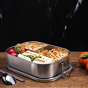 Stainless Steel Bento Box Lunch Containers For Adults Leakproof 3 Compartment Metal Bento Lunch Box Food Container For Over 5 Years Old Kids (1400ml/47oz)