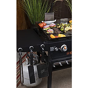 Blackstone 5188 Rear Gate, 3 Magentic Hooks and Tool Combo, Flat Top Griddle Accessories, Stainless Steel Barbeque Cooking Utensil Holder and Grease Guard, 1, Silver