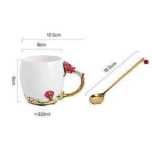 Ceramic Coffee Cup, 3D Flower Cup Tea Mug with Spoon,Enamel Rose Flower Mugs for Women ,Birthday Christmas Gifts
